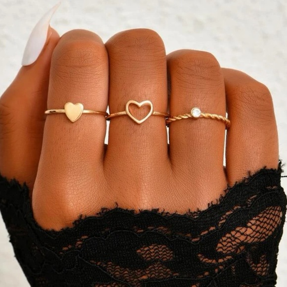 Jewelry | Rings Hearts And Rhinestone Stackable Dainty Ring Set | Poshmark